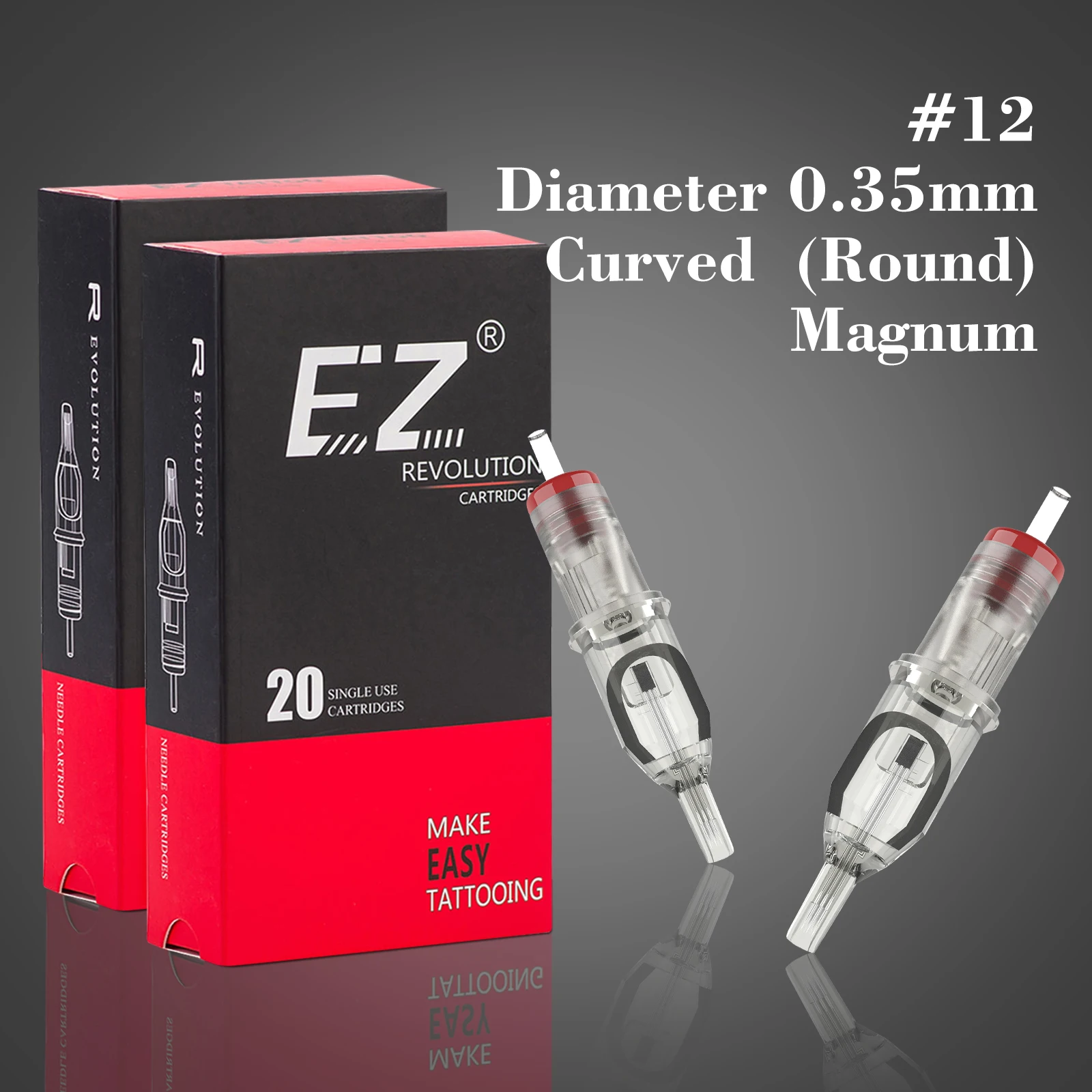 EZ Revolution Tattoo Needles Cartridge Magnum Curved Round Magnum # 12 (0.35 mm ) Long Taper 5.5 ...