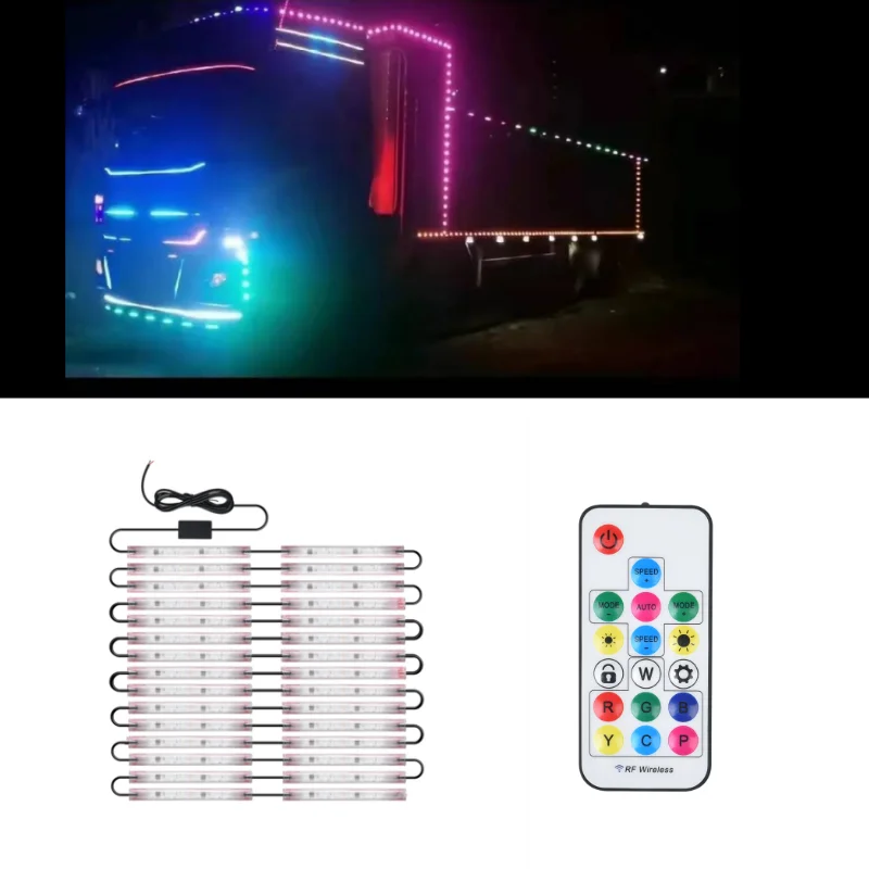 24V LED RGB Flashing Truck Ambient Light Roof Bumper Door Lamp 1.2M 2 ...