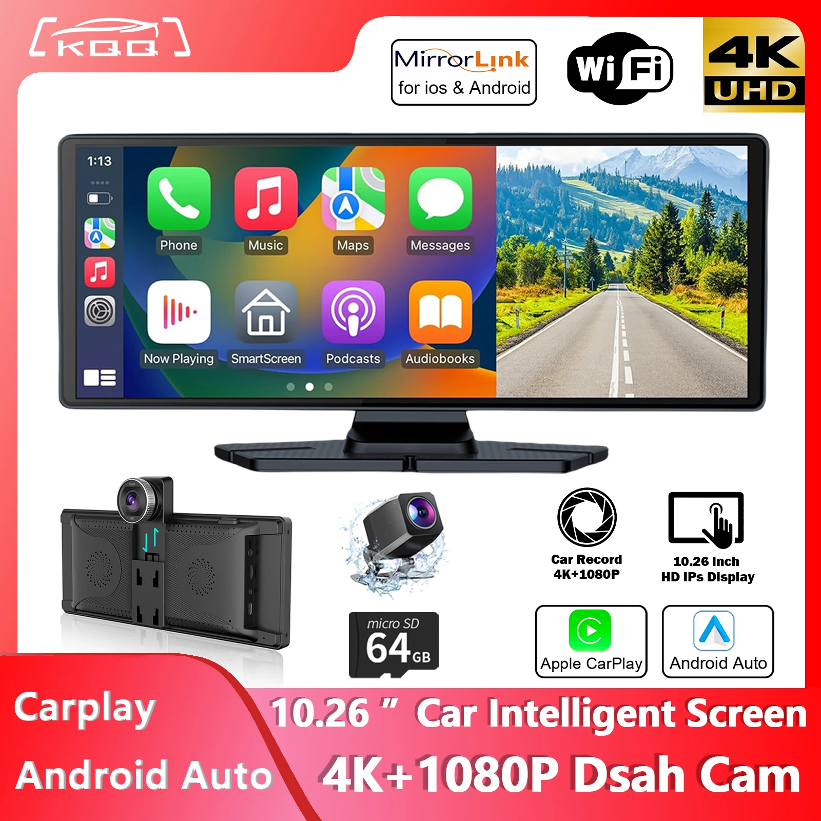 KQQ-10-26-Car-Intelligent-Screen-with-4K-Dash-Cam-Carplay-Android-Auto ...