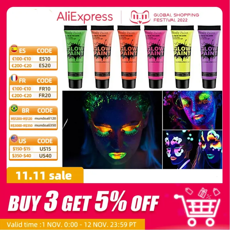 8 Colors Neon Fluorescent Paint Face Body Paint 6 Colors Luminous Uv ...