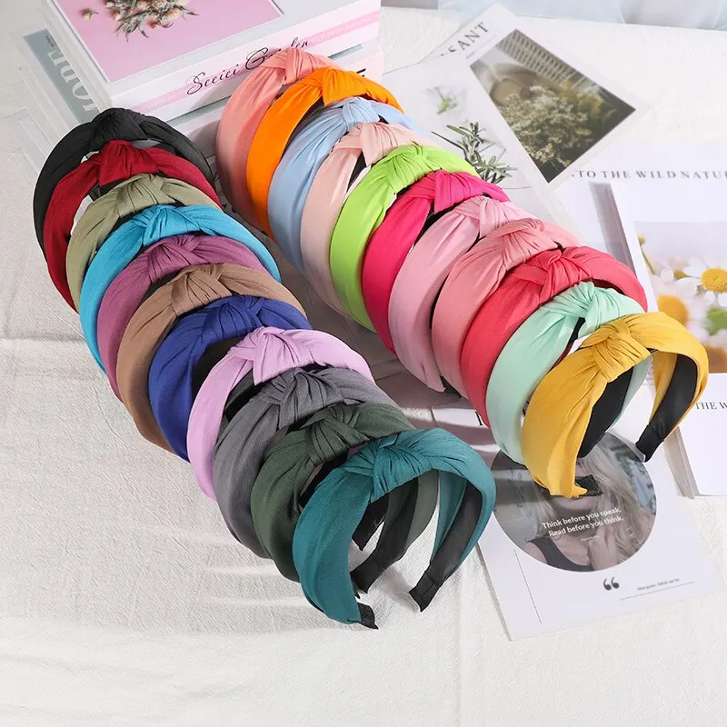 New-Solid-Color-Hair-Band-for-Women-Girls-Knotted-Headbands-Simple ...