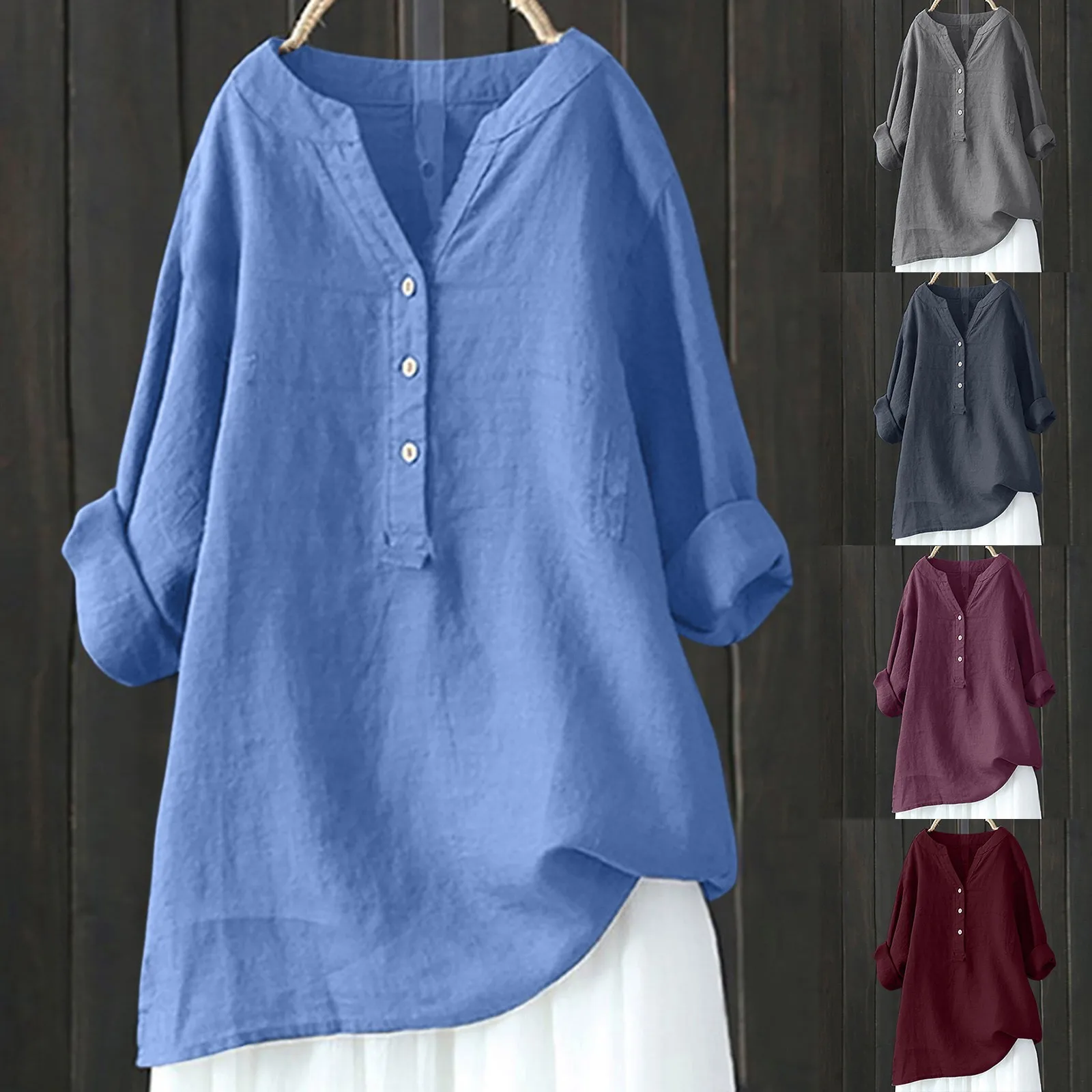 Plus Size 5XL Casual Loose Cotton Linen Women Shirts Spring Long ...