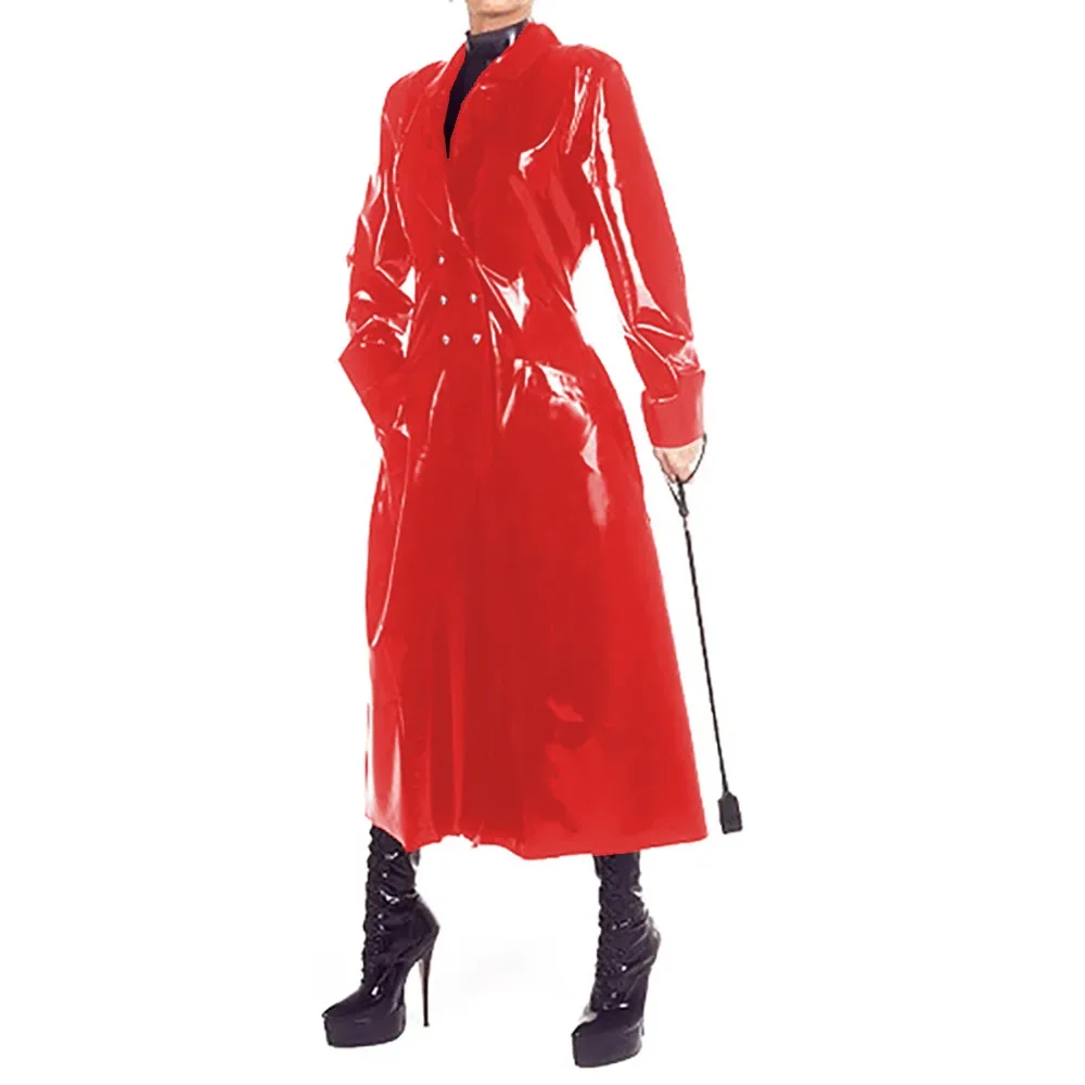 Sexy Wet PVC Leather Long Sleeves Midi Trench Coats with Buttons ...