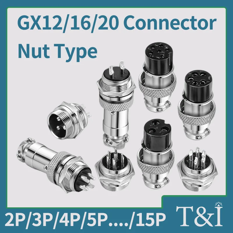 너트 타입 항공 전기 소켓, 남성 좌석, 머리 엉덩이 슬리브, 고정 에어 패널 플러그, GX12, GX16, GX20 커넥터, 5, 10, 20, 100 세트