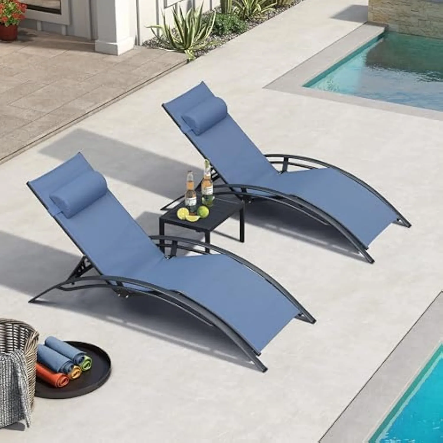 Patio Chaise Lounge Set of 3 Outdoor Lounge Chair Beach Pool Sunbathing ...
