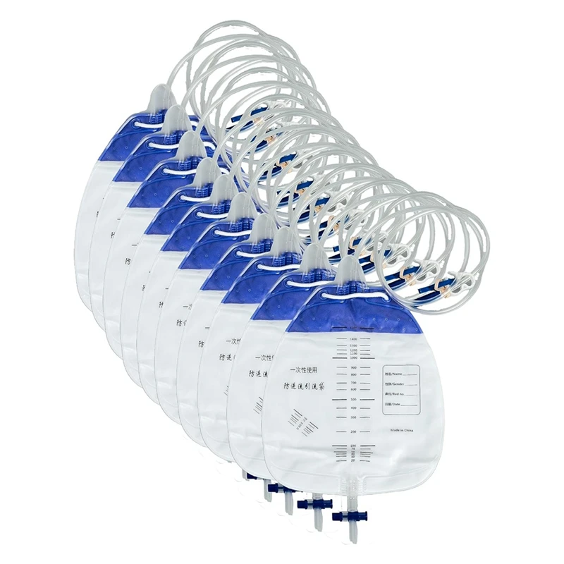 10-PCS-Urinary-Drainage-Bags-1500ML-Plastic-With-48In-Tube-Drainage ...