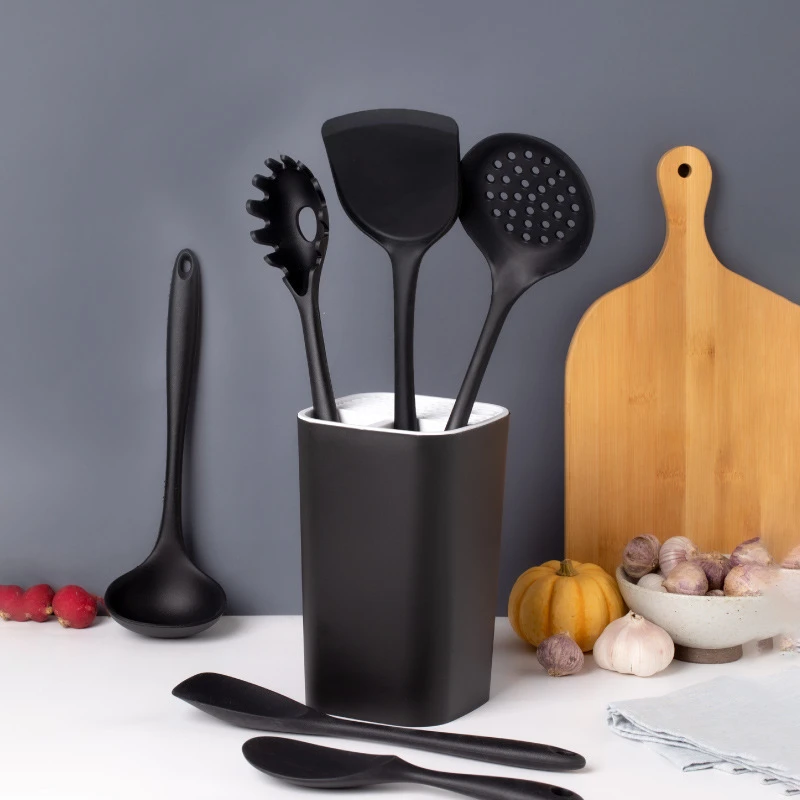 Black Silicone Kitchen Utensils Set Non stick Kitchenware Cooking Tools ...