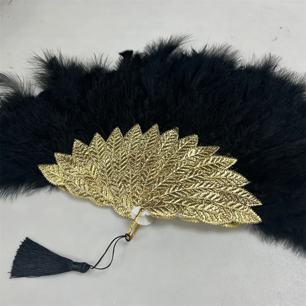 African Turkey Black Feather Hand Fan with Stones for Bridal Wedding ...