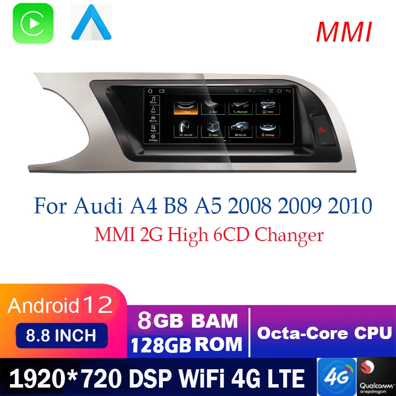 Android 12 mmi 2g alta 6cd changer para audi a4 b8 a5 2008 2009 2010 ...