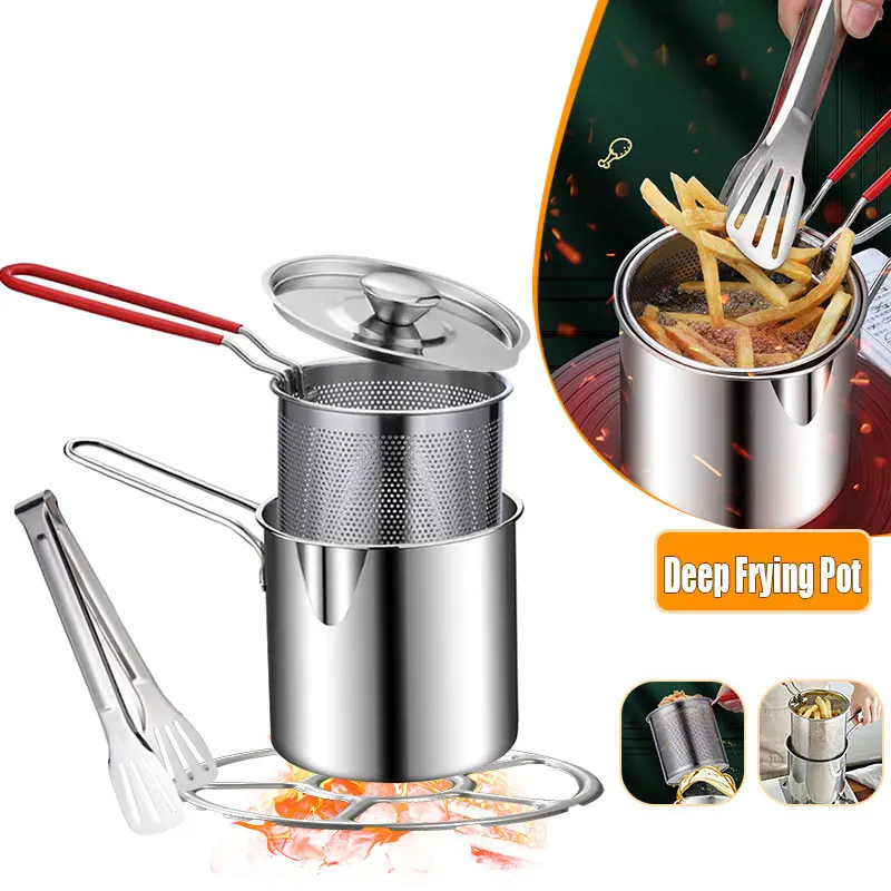 Olla de freidora profunda de acero inoxidable, sartén pequeña japonesa ...