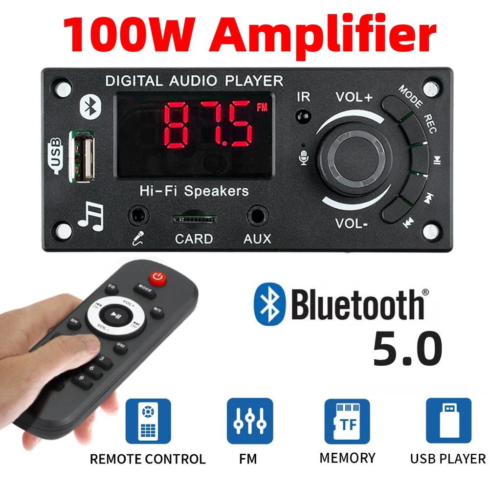 2-50W-100W-Amplifier-Audio-Player-DIY-Bluetooth-5-0-MP3-Decoder-Board ...