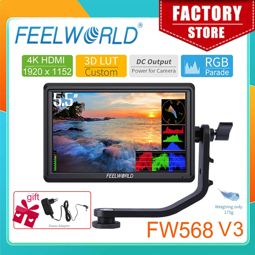 Monitor-de-campo-da-c-mera-FEELWORLD-DSLR-FW568-V3-5-5-LUT-3D-IPS ...