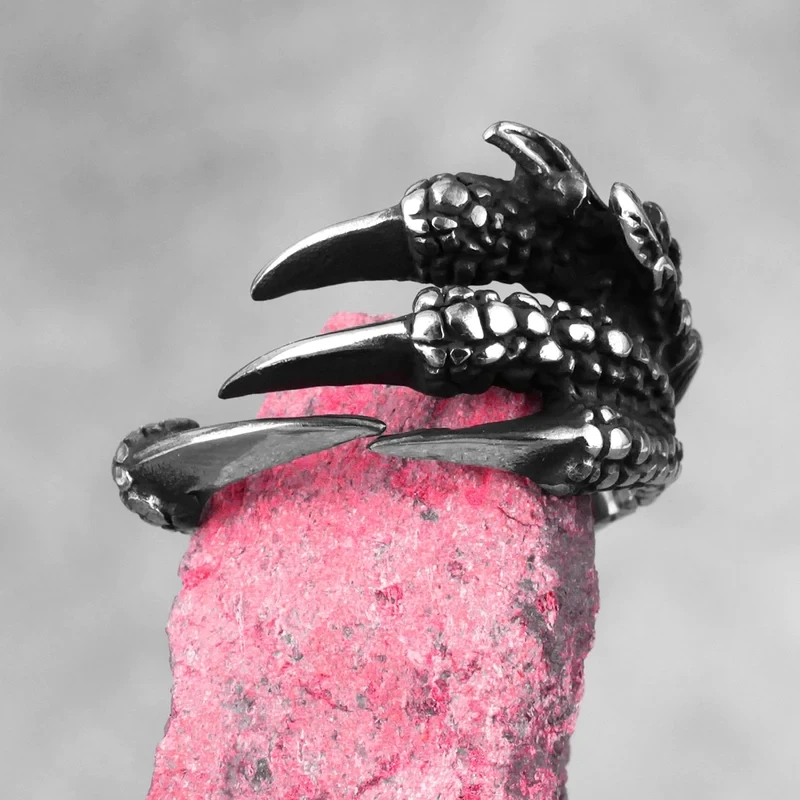 Gothic Stainless Steel Vintage Silver Dragon Claw Opening Ring Tibetan ...