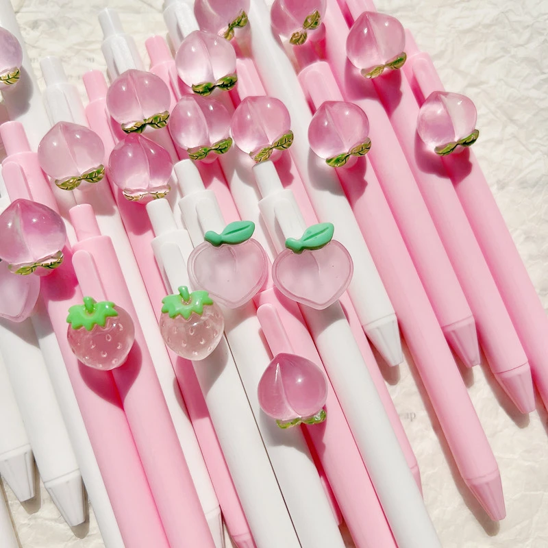 3 Pcs Princess Pink Froested Crystal Strawberry Peach Press Gel Pen ...