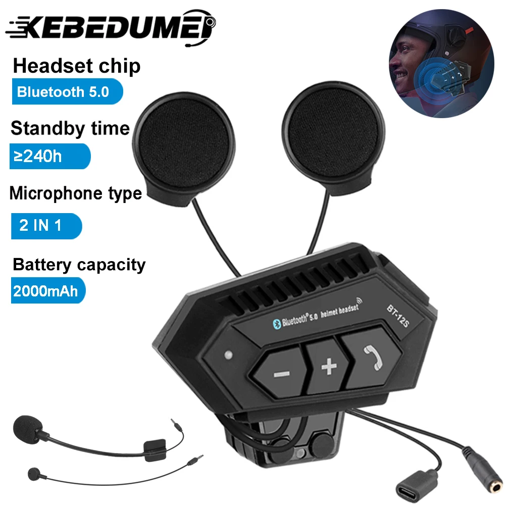 Motorcycle-Helmet-Headset-Bluetooth-5-0-Wireless-Earphones-2000mah ...