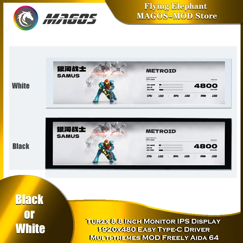 Turzx 8.8 Inch Monitor IPS Display 1920x480 Easy Type-C Driver Multi ...