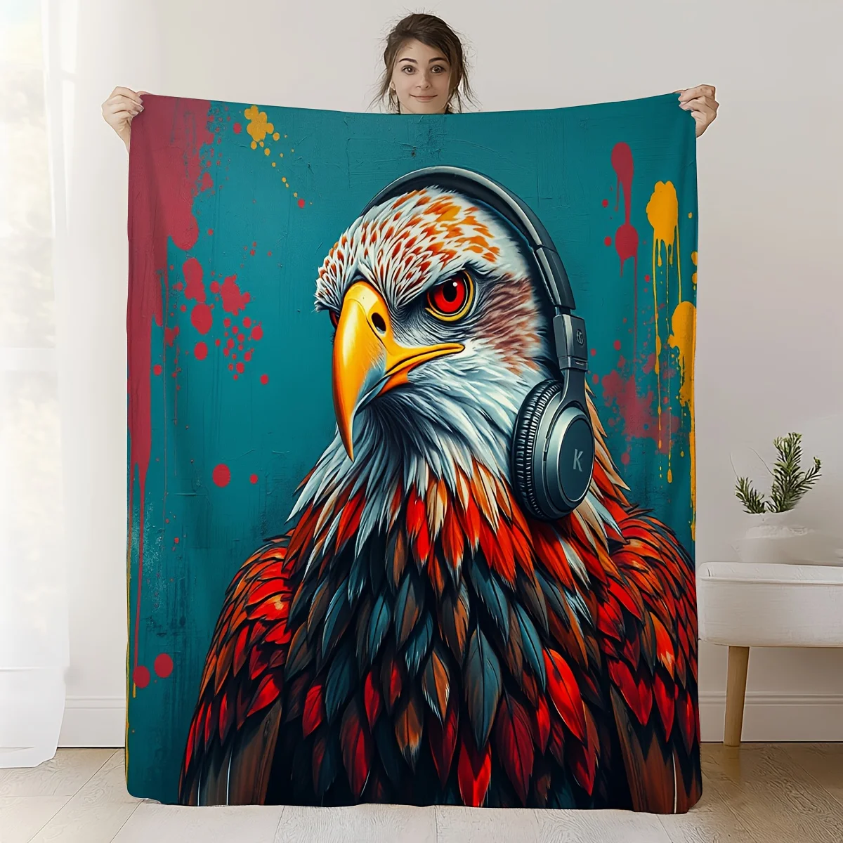 Top Pick Eagle with Headphones Blanket - Graffiti Geometric Print All ...