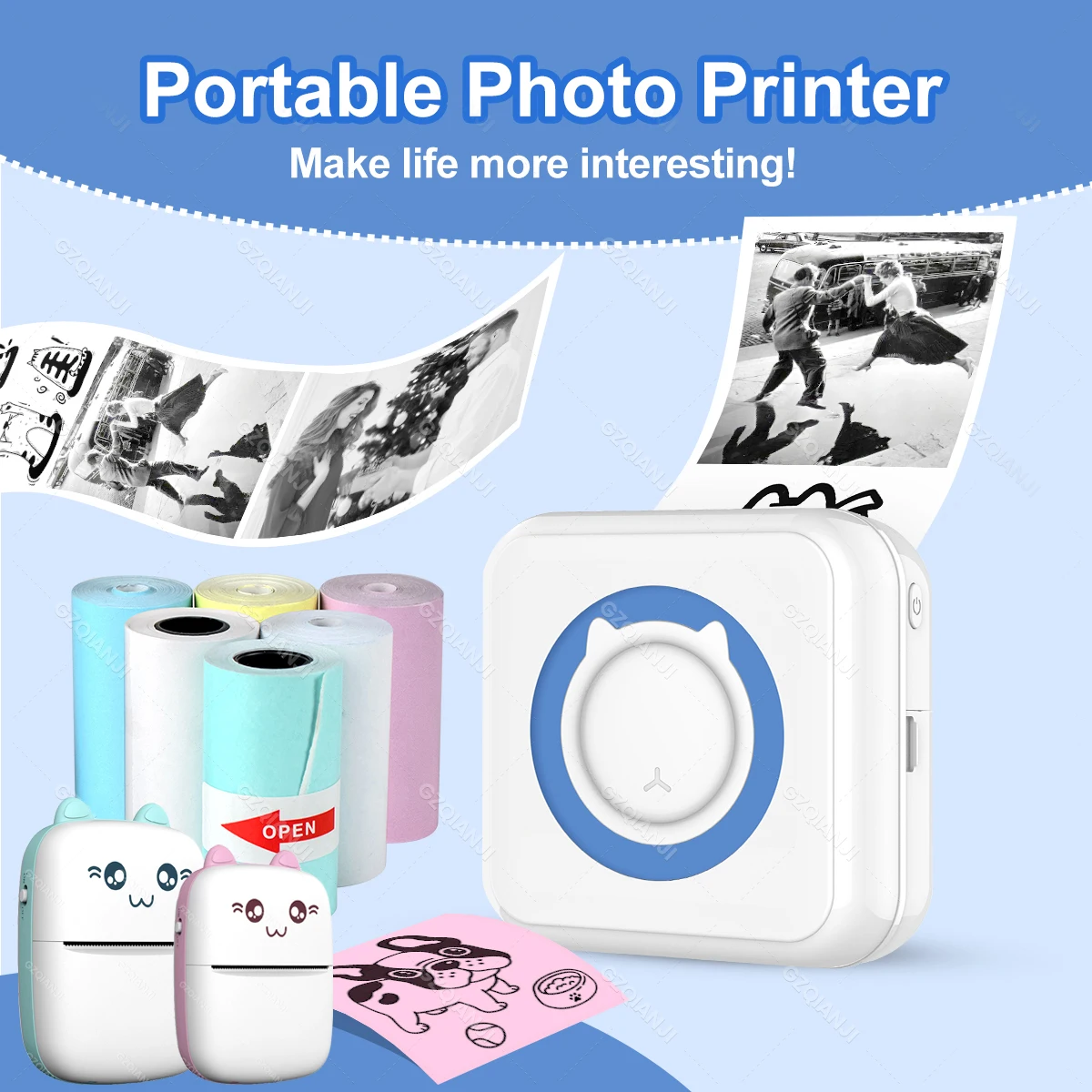 57mm-Portable-Mini-Thermal-Printer-with-58mm-30mm-Rolls-Paper-Wireless ...