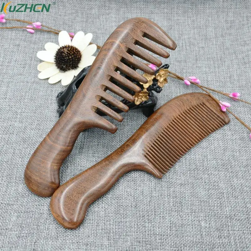 1pc Natural Sandalwood Combs Solid Wood Carving Combs Anti-Static Beard ...