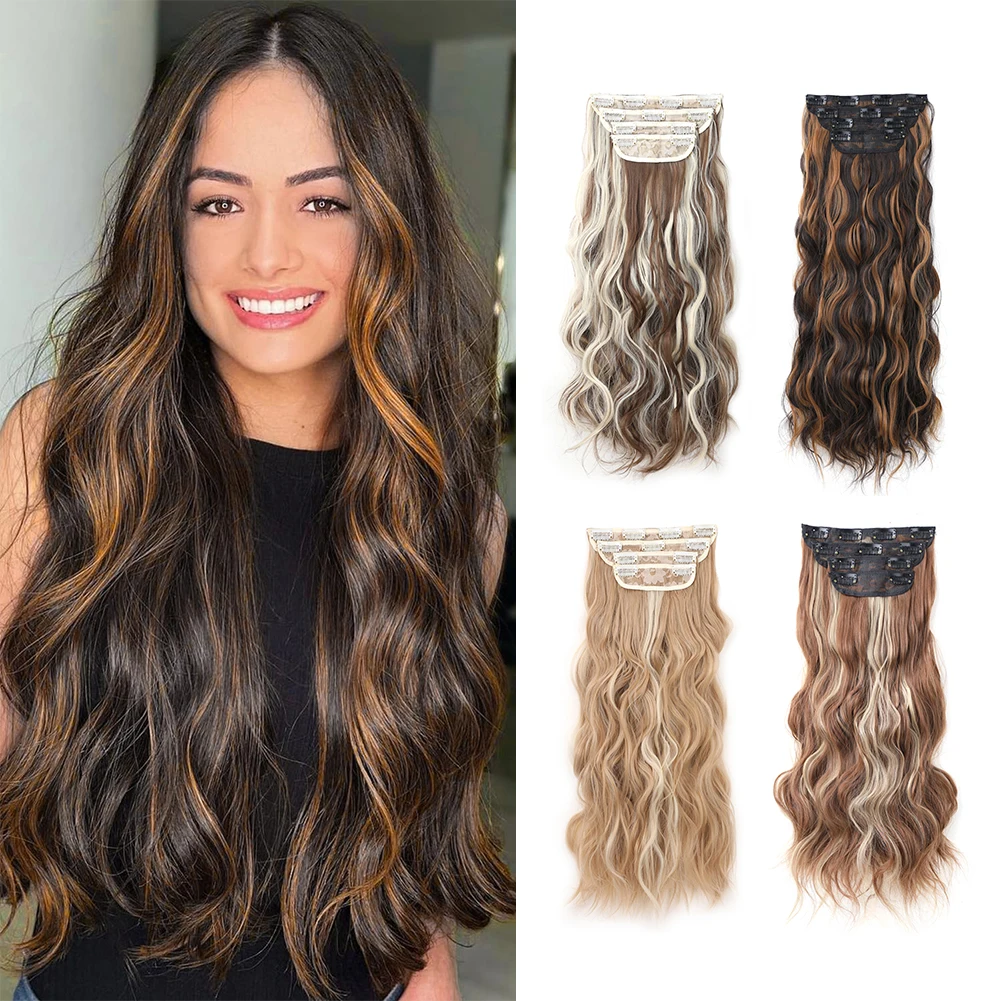 Body-Wave-Hairstyle-Synthetic-Hair-Extensions-4pcs-set-Head-Wigs-Clip ...