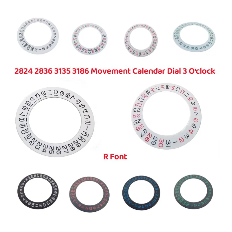 3135-Watch-Movement-Parts-Calendar-Dial-Silver-Black-Red-R-Font ...
