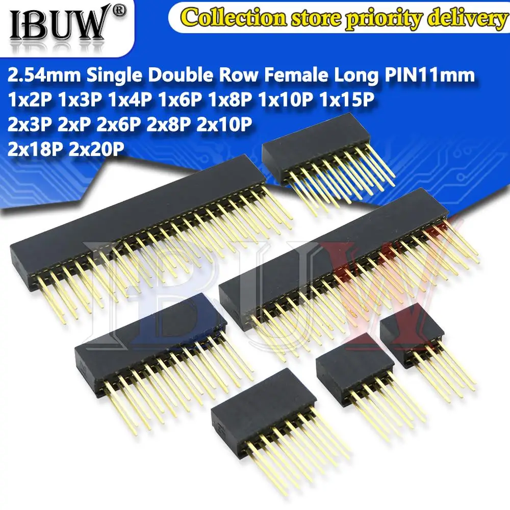 10PCS 2.54mm Single Double Row Female Long pins 11mm PCB Board Pin ...