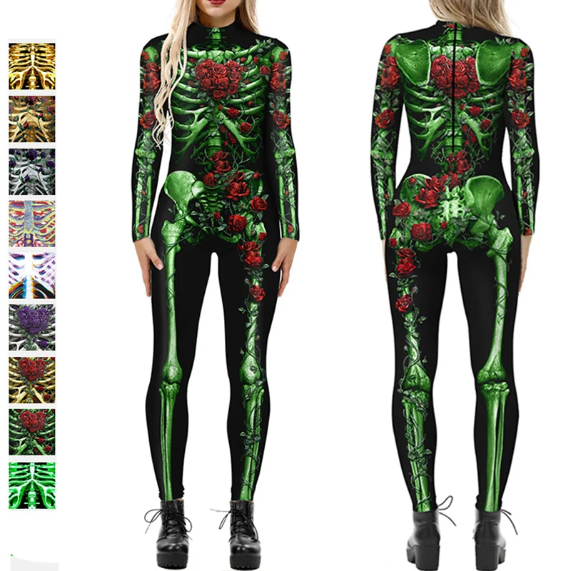 Color Cosplayer Fancy Skeleton Jumpsuit Carnival Party Cosplay Costume ...