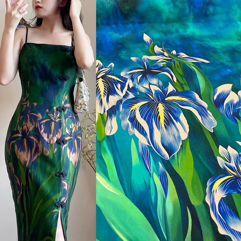 Handmade Clothing Silk Fabric Luxury Green Positioning Flowers Women ...