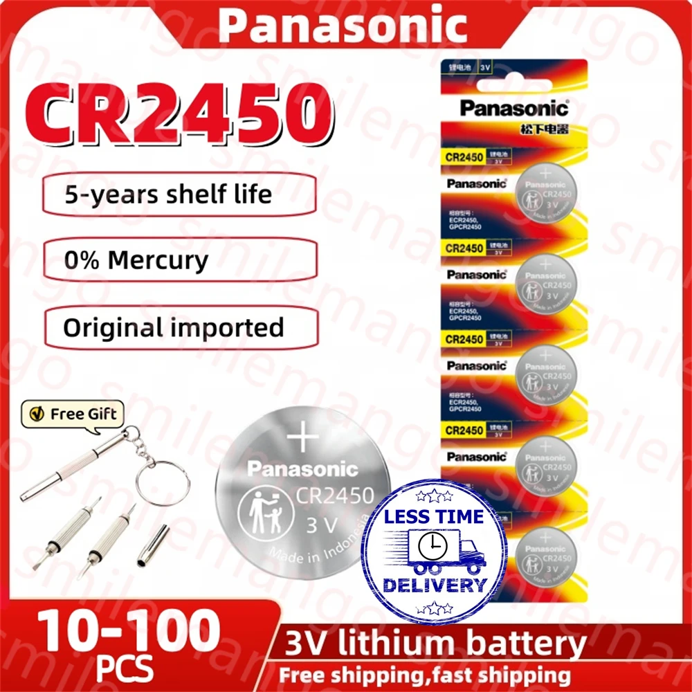 10-100PCS-Panasonic-CR2450-battery-3V-Lithium-Button-cell-700mAh-CR ...