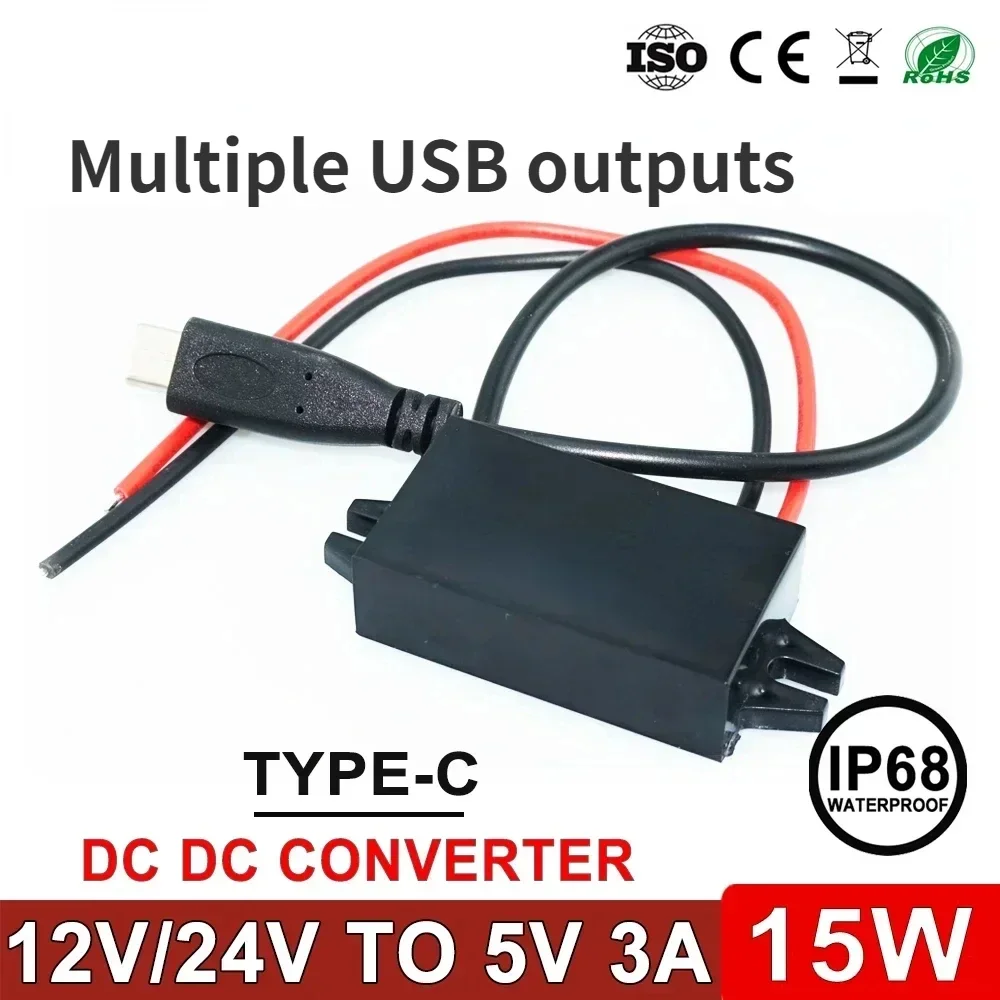 DC 12V 24V to DC 5V 3A15W Buck Power Converter Micro Mini Type-C USB ...