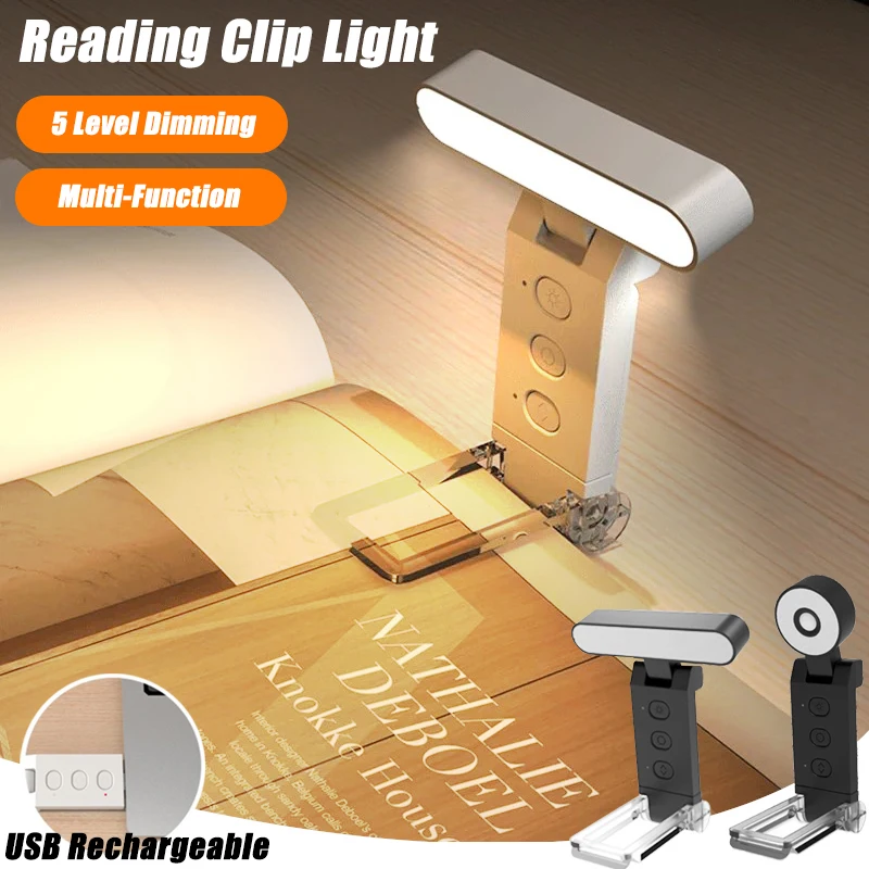 LED Book Clip Lamp Led Portable Night Lights Charging Dimmable Bedroom ...