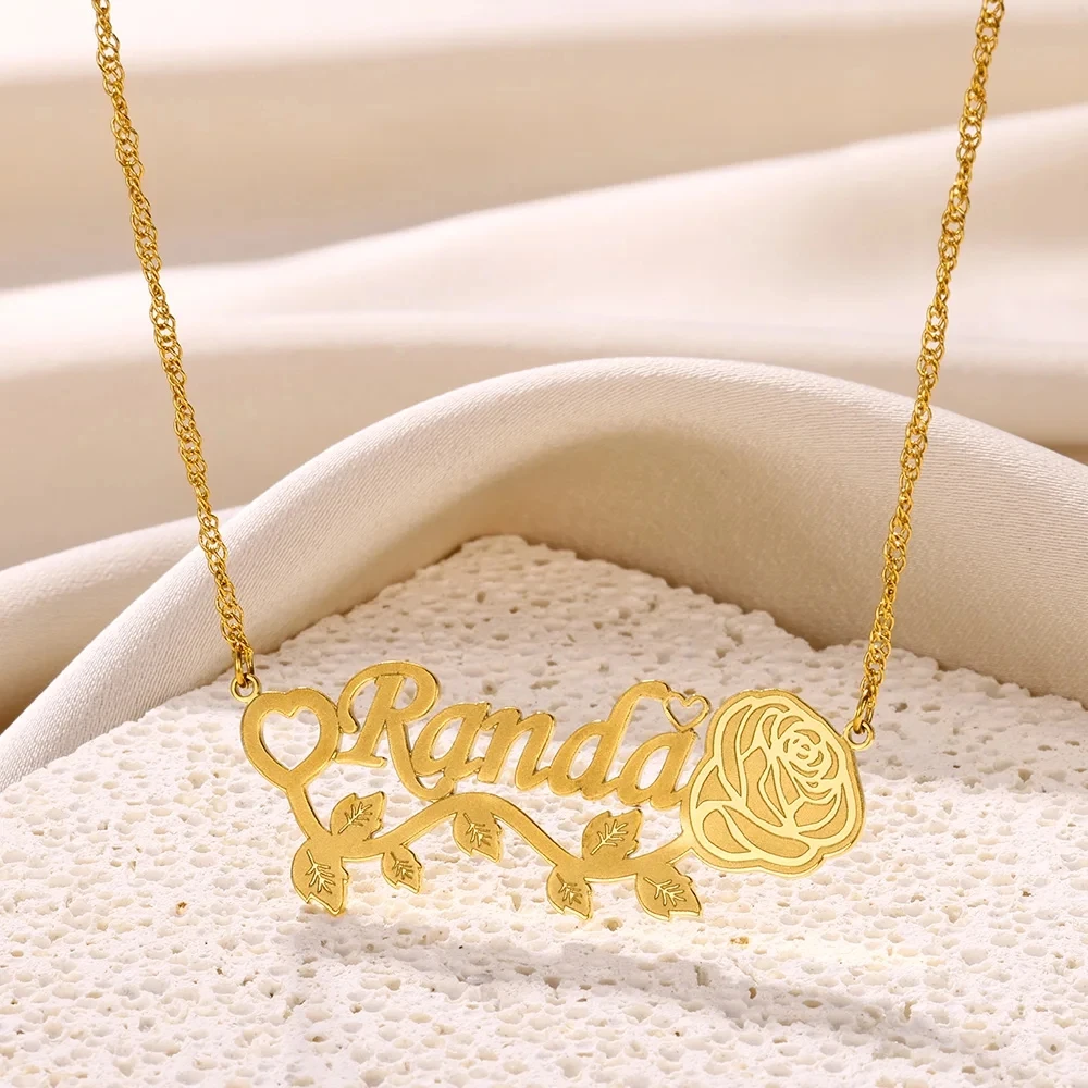 Custom-Waterwave-Chain-Rose-Flower-Name-Necklace-Women-Girl-Jewelry ...