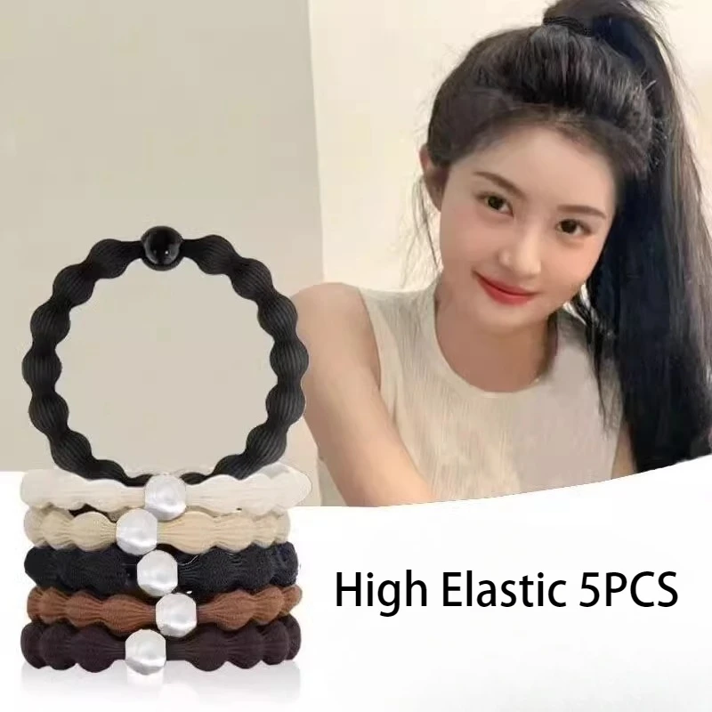 5pcs/bag Basic Seamless Hairbands Nylon Elastic Rubber Bands Thick ...
