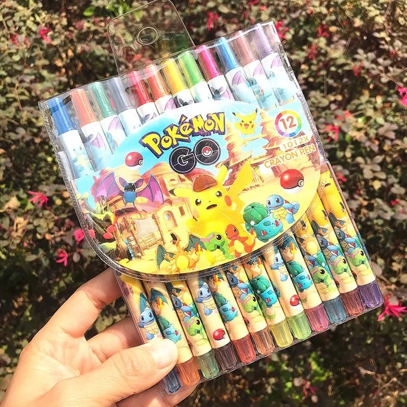Pokemon-Pikachu-Crayons-12-Color-Cartoon-Paint-Brush-Student-Drawing ...