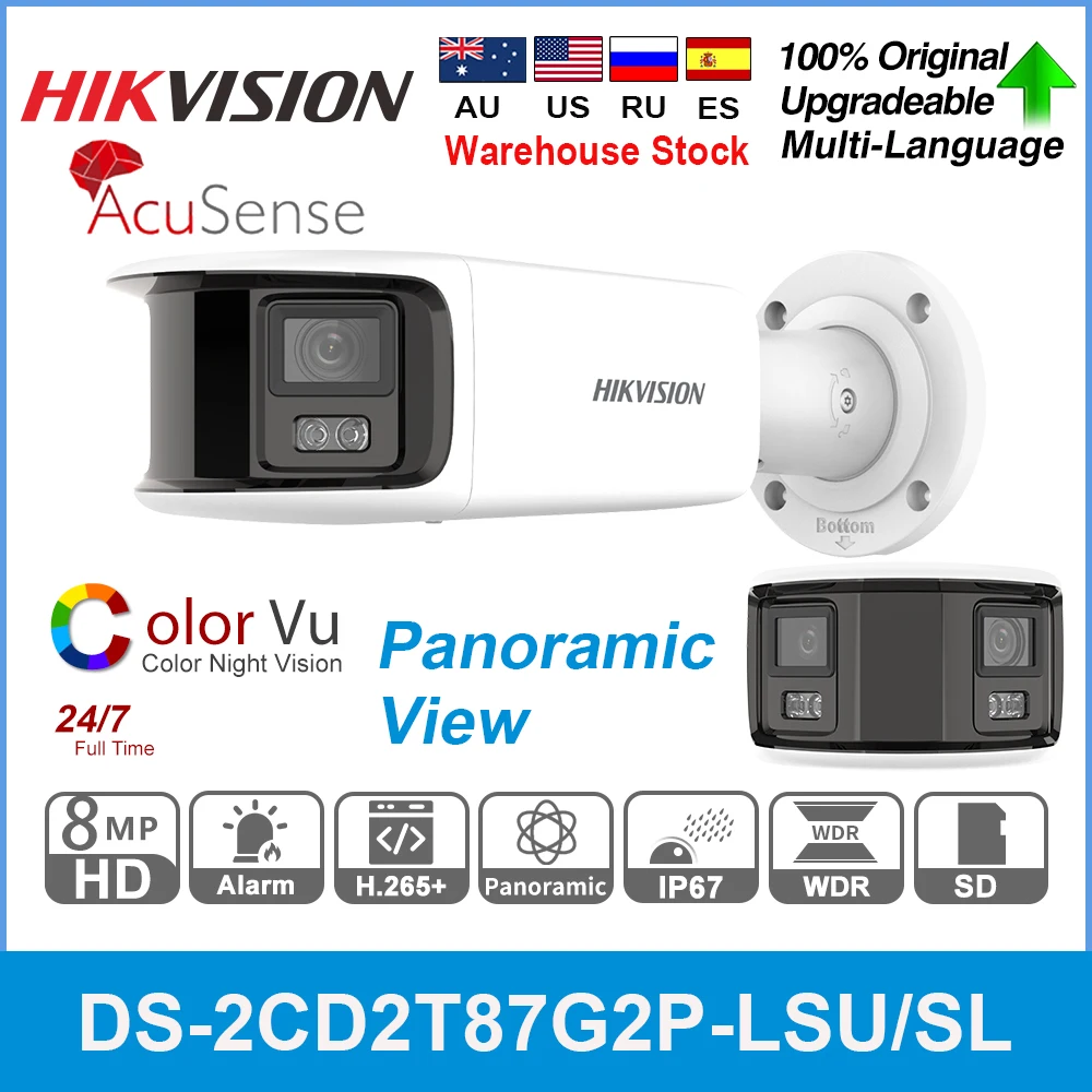 Hikvision IP 카메라 외부 DS 2CD2T87G2P LSU/SL 8MP 파노라마 ColorVu 4K 총알 스트로브 라이트 오디오 알람 POE CCTV 감시 ...