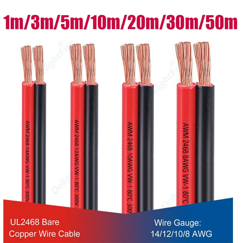 2-Pin-Red-Black-Pure-Copper-Wire-14-12-10-8-AWG-Car-Jumper-Cable ...
