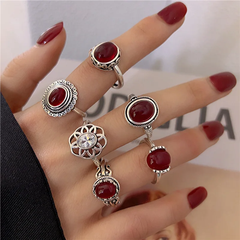 Rings Red Natural Stone Women | Vintage Ring Red Stone | Fashion Rings ...