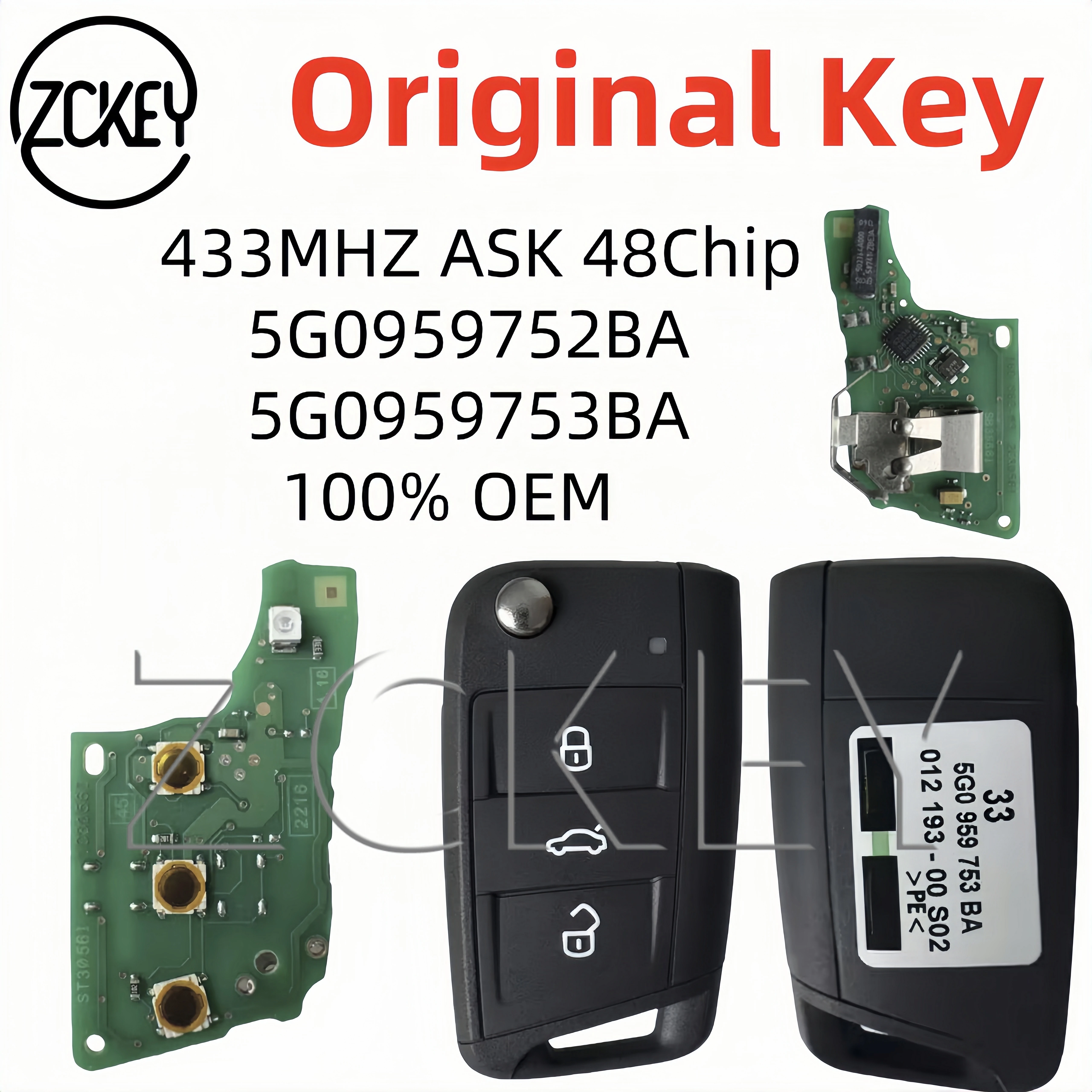 ZCKEY Original Remote Car Key For VW Golf 7 For Skoda Octavia A7 3 ...