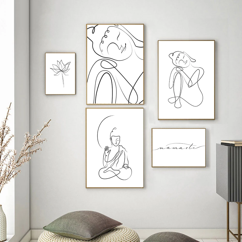 Meditating-Buddha-Line-Canvas-Painting-Posters-Minimalist-Zen-One-Line ...
