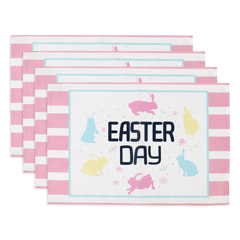 Easter Linen Placemat Cute Rabbit Dining Table Mat Happy Easter Party ...