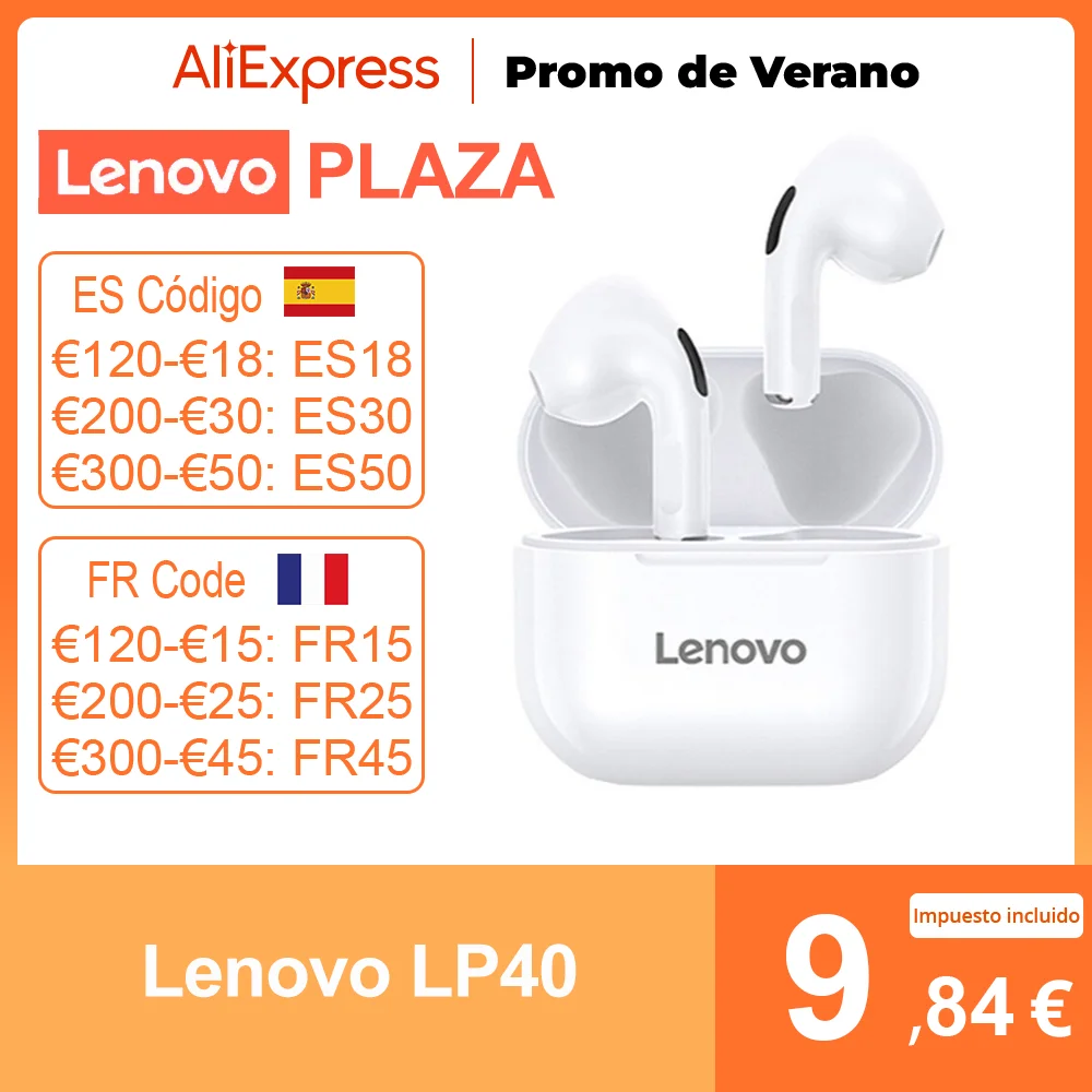 Lenovo auriculares inalámbricos LP40, cascos con Bluetooth 5,0, estéreo Dual, reducción de ruido ...