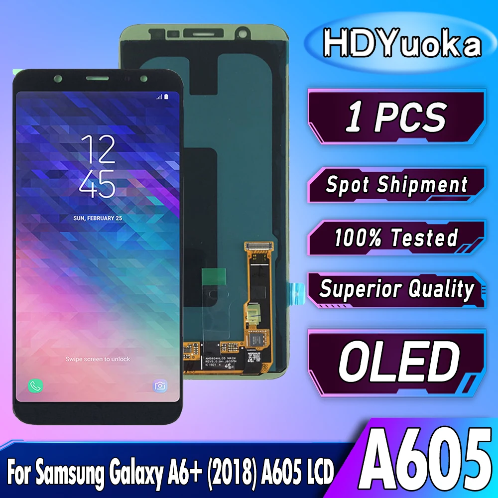 Oled lcd touch screen para samsung galaxy a6 +, 6,0 polegadas, a605, a6 ...