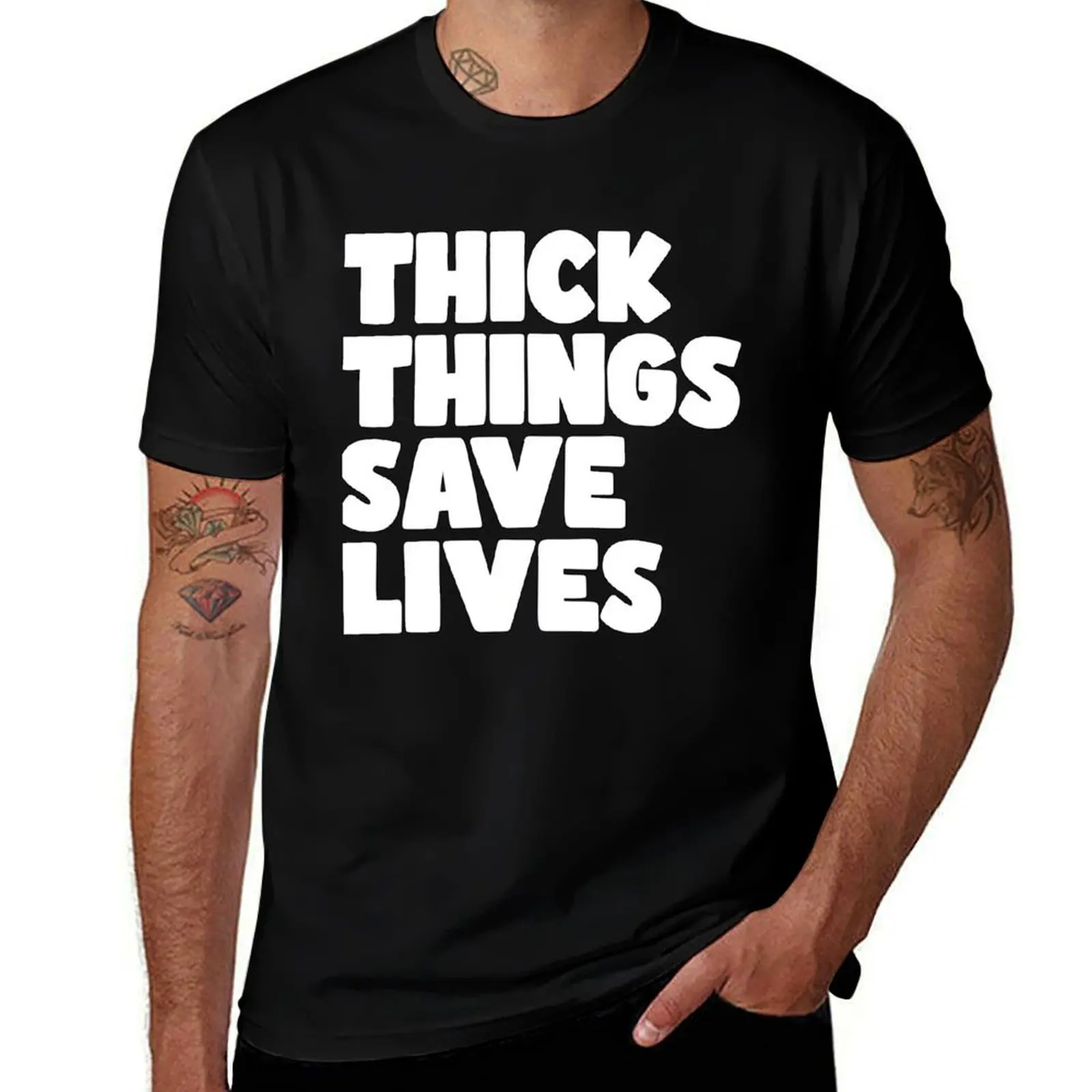 Thick Things Save Lives Funny gym Fitness Joke T-Shirt Plus Size Solid ...