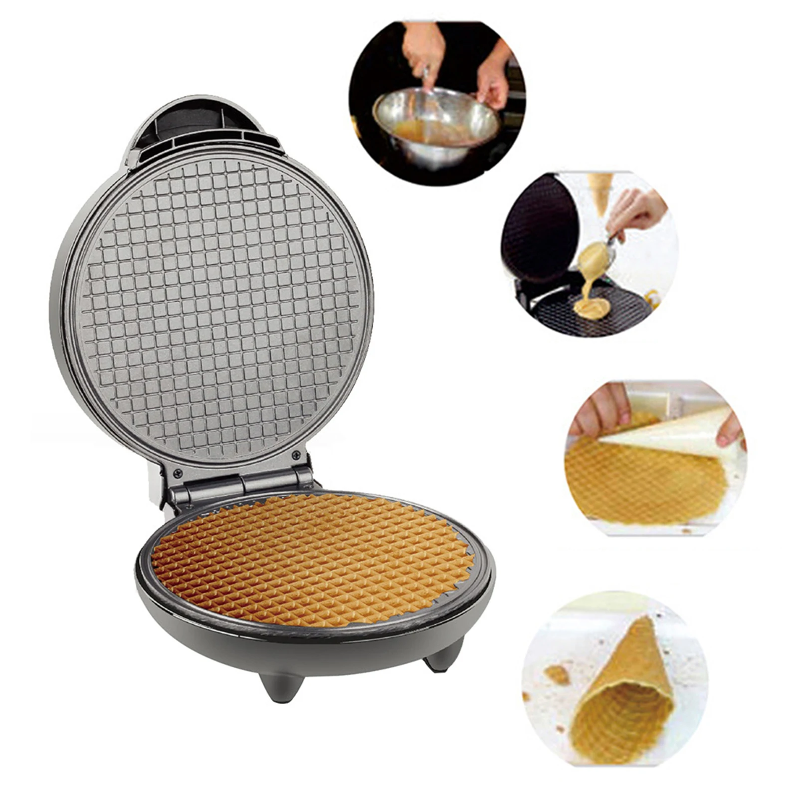 1200W-Electric-Ice-Cream-Cone-Maker-with-Roller-Waffle-Cone-and-Bowl ...