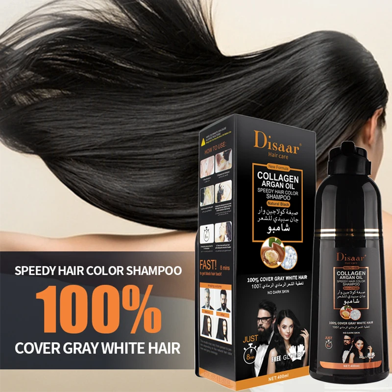 400ml DISAAR Morocco Argan Oil Care Fast Magic Black Hair Dye Shampoo ...