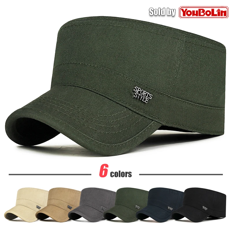 Unisex Flat Top Military Cap - Casual Outdoor Cotton Army Hat ...