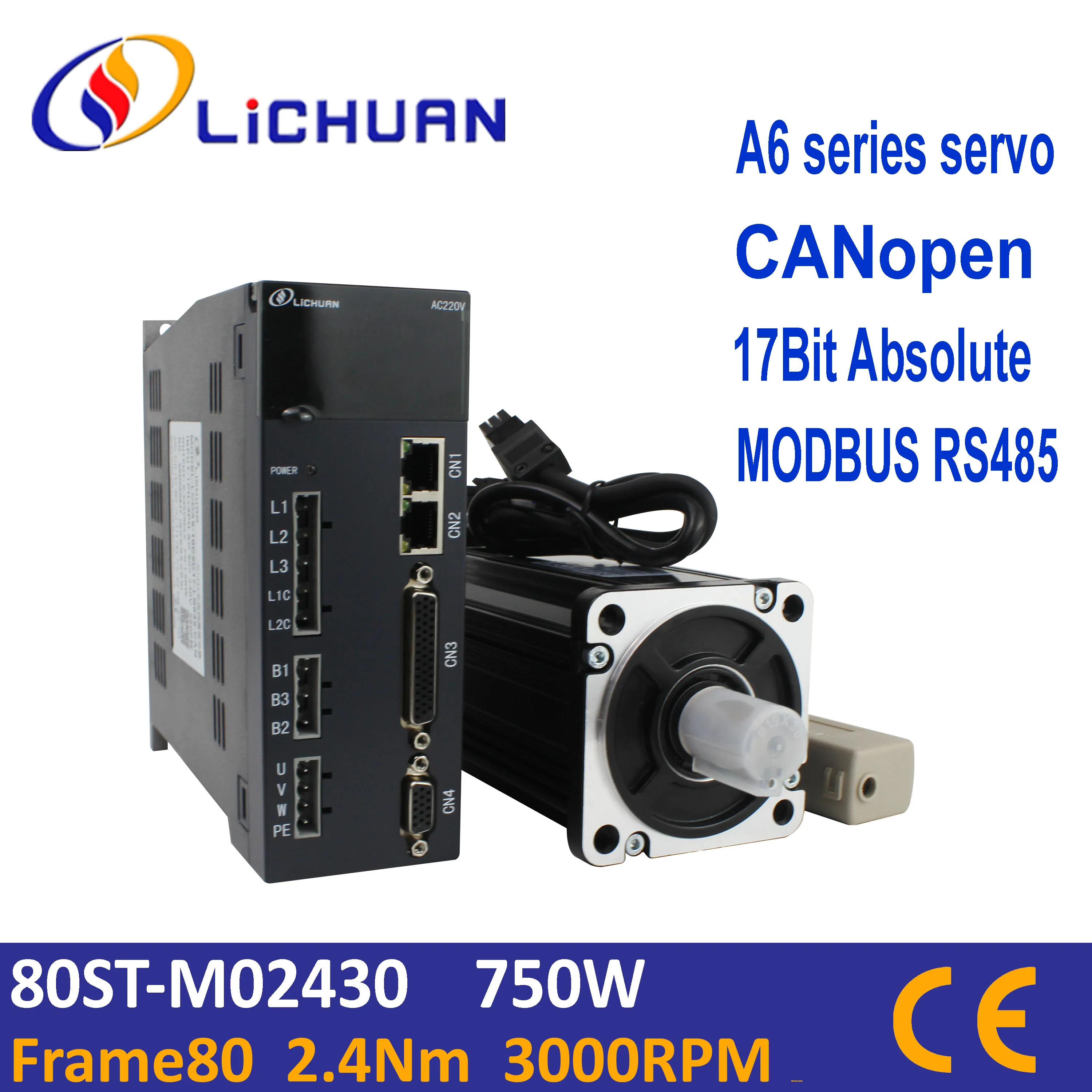 Lichuan-servo-750W-17bit-Incremental-Absolute-encoder-CANopen-protocal-RS485-servo-motor-80ST ...