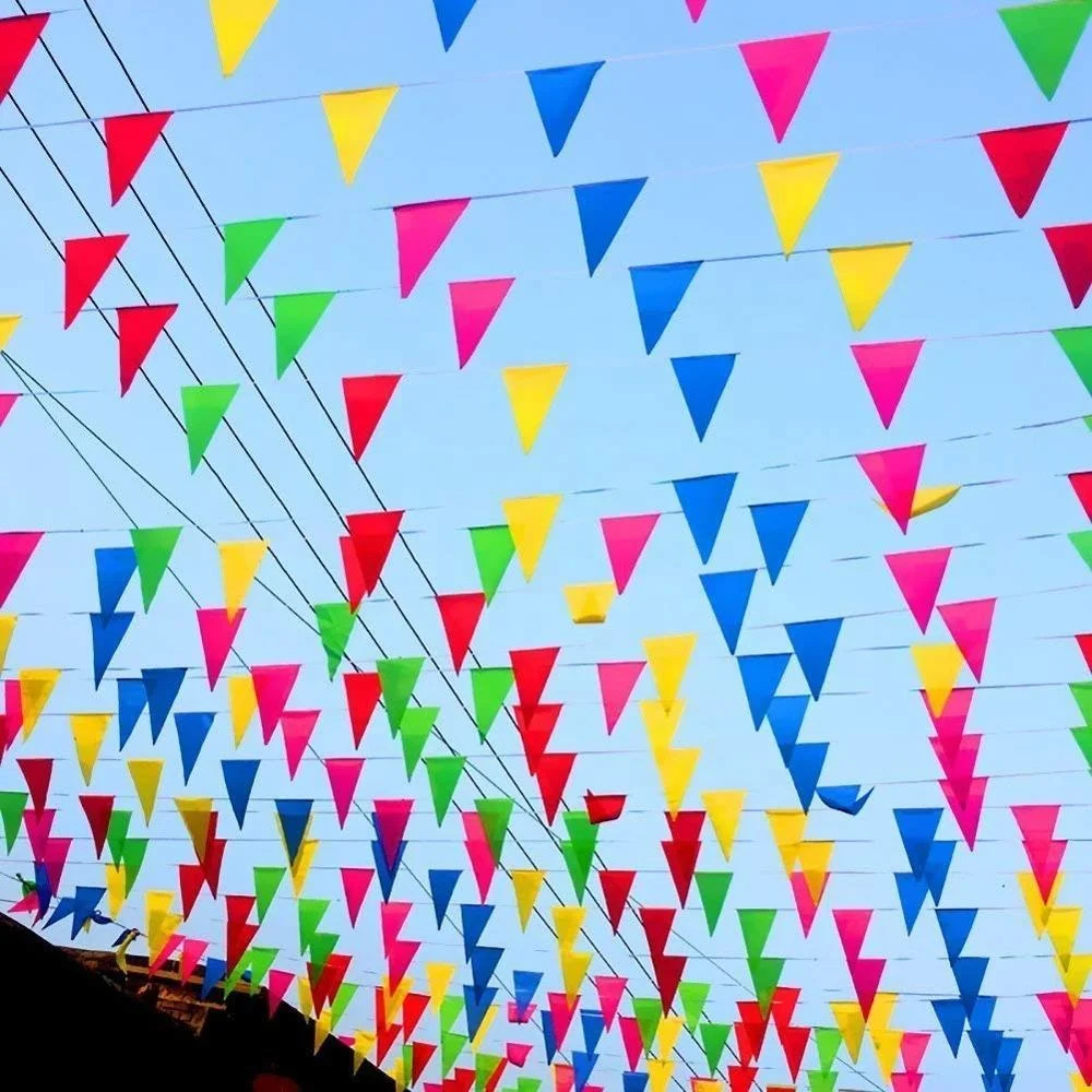 100M-Multicolored-Triangle-Flags-Bunting-Banner-Nylon-Fabric-Pennant ...