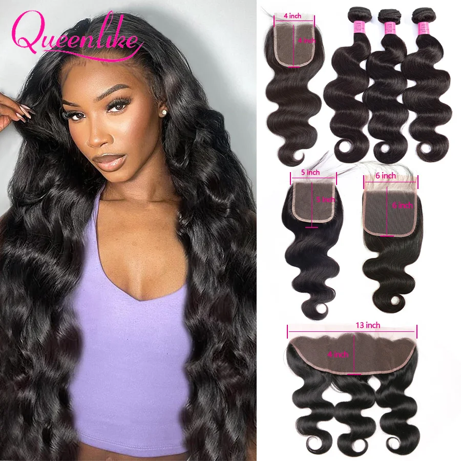 Queenlike-30-34-40-inch-Body-Wave-Bundles-100-Human-Hair-with-4x4-5x5 ...