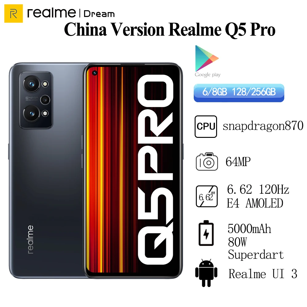 Realme teléfono inteligente Q5 Pro, versión Global, Original, 5G, Snapdragon870, Pantalla AMOLED ...